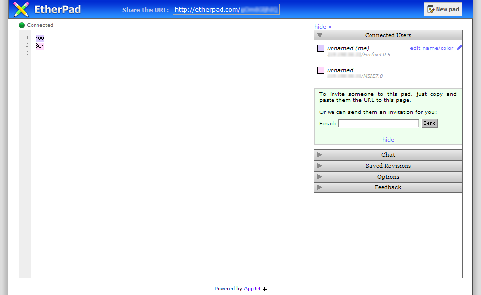 ウェブで使える共同編集エディタ EtherPad